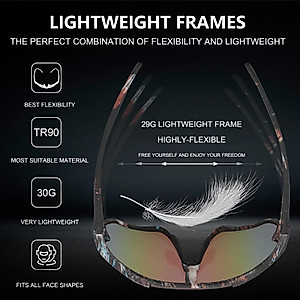 OULAIQI Baseball Sunglasses for Men Women with 3 Interchange Lens Watertransfer Motorcycle TR90 Cycling Glasses