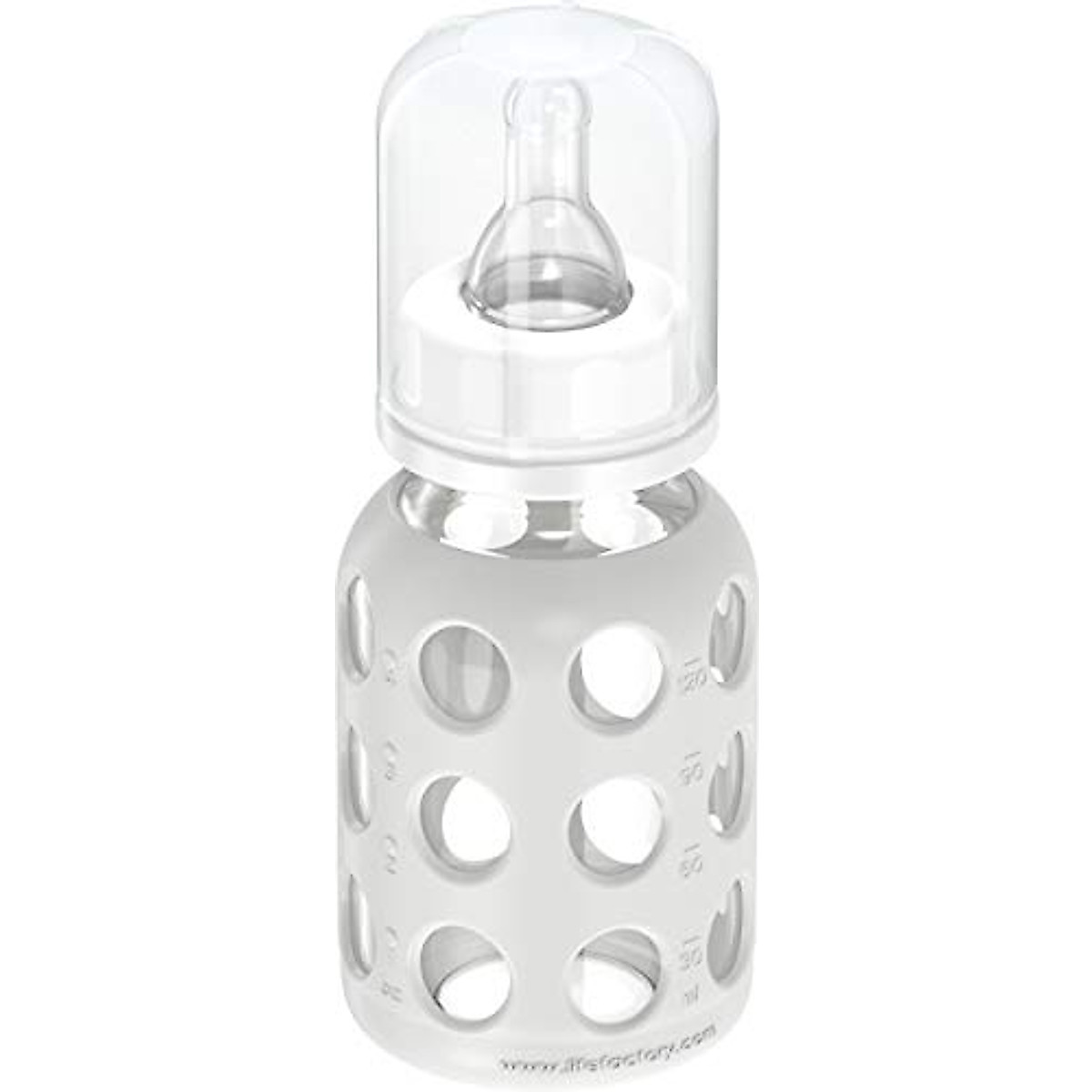 Lifefactory 4-Ounce BPA-Free Glass Baby Bottle with Stage 1 Nipple and Protective Silicone Sleeve, Stone Gray