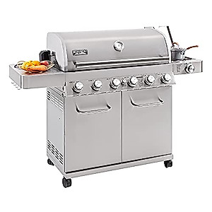 Monument Grills 77352 6-Burner Stainless Steel Cabinet Style Propane Gas Grill with LED Controls, Side Burner, Built in Thermometer, and Rotisserie Kit