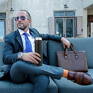 QiCheng&LYS Coffee Thermos,Tea Infuser Bottle,Smart Sports Water Bottle with LED Temperature Display,17 OZ Vacuum-Insulated Stainless-Steel Water Bottle (Black)