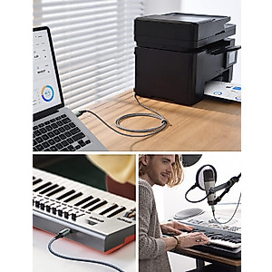 AINOPE Printer Cable USB A to USB B Printer Cable High-Speed Nylon Braided USB 2.0 MIDI Cable for HP Canon Brother Dell Epson Lexmark DAC, 10ft/Grey