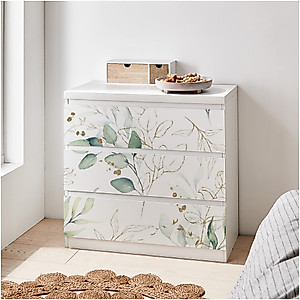 UniGoos Gold Edge Foliage Peel and Stick Wallpaper Green Leaves Vinyl Removable Contact Paper Abstract Branch Leaf Self-Adhesive Wall Paper Roll for Cabinet Living Room DIY Decor 17.7" x118.1"