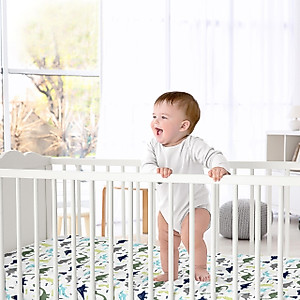 Sweet JoJo Designs Mod Dino Boy Jersey Stretch Knit Baby Fitted Crib Sheet for Soft Toddler Bed Nursery - Blue, Green and Grey Modern Dinosaur