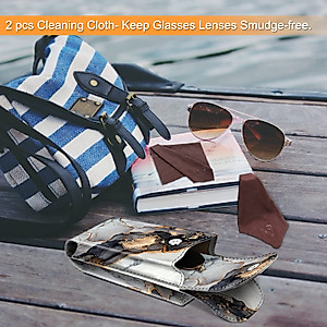 Fintie Double Glasses Case with Carabiner Hook, Portable Vegan Leather Eyeglass Case Anti-scratch Sunglasses Pouch, Cloudy Marble