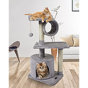 FISH&NAP US01H Cute Cat Tree Kitten Cat Tower for Indoor Cat Condo Sisal Scratching Posts with Jump Platform Cat Furniture Activity Center Play House Grey