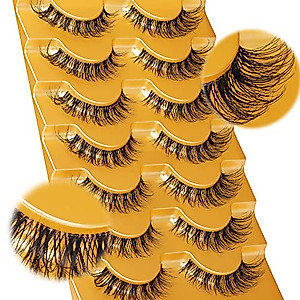 Natural Lashes Wispy False Eyelashes Natural Mink Lashes D Curl Faux Mink Eyelashes Fluffy Volume Cat Eye Lashes 7 Pairs by Eefofnn