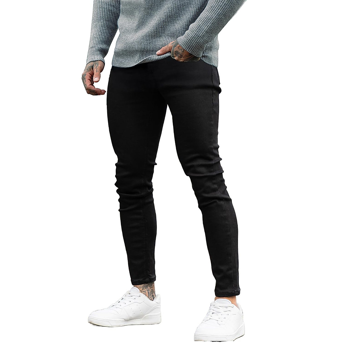 GINGTTO Men's Skinny Stretch Jeans Slim Fit (34, Black)