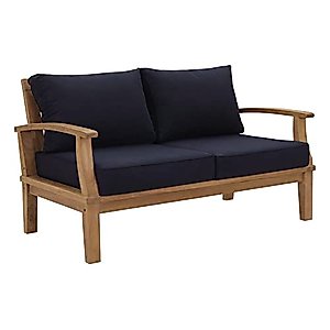 Modway Marina Premium Grade A Teak Wood Outdoor Patio, Loveseat, Natural Navy
