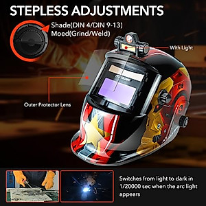 TRQWH Welding Helmets for Men Auto Darkening Welding Hood with LED Light True Color Solar Powered Welder Helmet Adjustable Wide Shade Range 4/9-13 Welder Mask for TIG MIG ARC Weld Plasma Cut Grinding