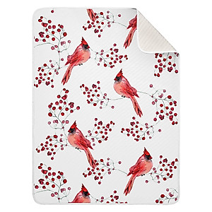 Ollabaky Cute Red Birds Baby Blanket for Boys Girls Cotton Throw Blanket Swaddle Blanket for Crib Stroller Nursery Receiving Blanket Infant Toddler Unisex 30"x40"