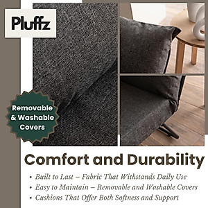 Pluffz Modern Folding Futon Sofa Bed Convertible Recliner Lounge for Living Room - Comfortable Sleeper Couch with Adjustable Armrests, Full Size Mattress, Ideal for Small Spaces, Offices and RVs