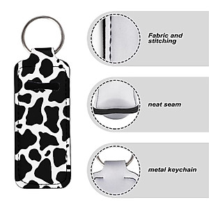 Suobstales Cow Print Chapstick Holder Keychain Neoprene Lip Balm Holder Black White Animal Print Lip Gloss Keychain Portable Chapstick Tubes Holder Pocket Keychain Bag Lipstick Case
