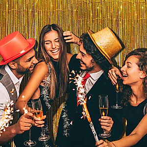 Tinsel Curtain Party Backdrop Gold Birthday Party Decorations 2 Packs Glitter Foil Fringe Curtain Party Decor Streamers Photo Booth for Birthday Christmas Wedding Halloween Graduation Decorations