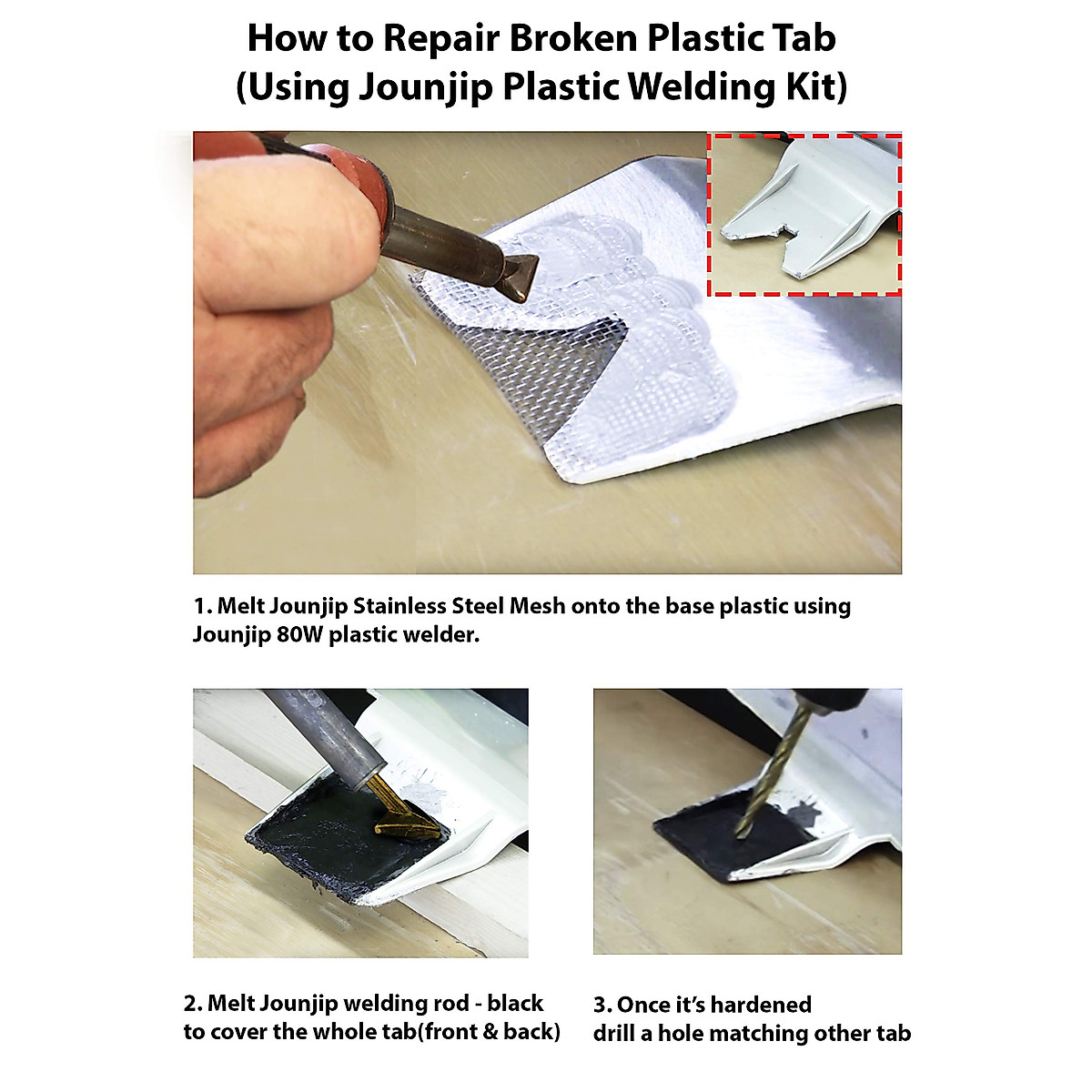 JOUNJIP Standard Plastic Welding Kit- UL Certified Plastic Welder 80W- Professional Grade Plastic Repair Kit for Automotive Car Bumper, Kayak, Tank Repair