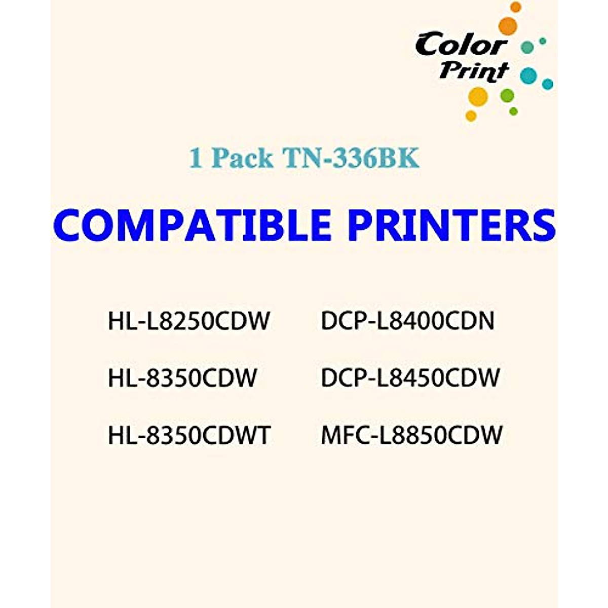 ColorPrint Compatible TN336 Toner Cartridge Replacement for Brother TN-336 TN336BK TN-336BK Used for HL L8350CDW L8250CDN L8350CDWT 4150CDN MFC L8600CDW L8850CDW 9970CDW Printer (1x Black, 1-Pack)