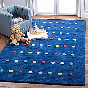 SAFAVIEH Kids Collection 4' x 6' Navy SFK804N Handmade Polka Dot Wool Area Rug