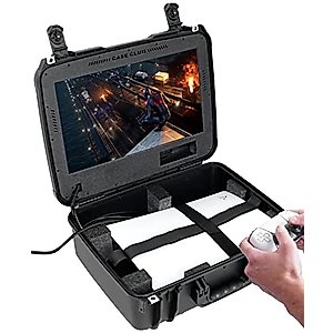 Case Club Portable Gaming Station with Built-in 18.5" Monitor - Fits PlayStation 5, 1 Controller, 2 Games & Has a Built-in Fan to Expel Heat - Hard-Shelled PS5 Travel Case is Waterproof & Lockable