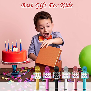 Voice Changing Karaoke Microphone for Kids Singing,5 in 1 Wireless Bluetooth Microphone with LED Lights Karaoke Machine Portable Mic Speaker Player Recorder for Home Party Birthday Gift
