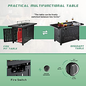 Devoko 7 Pieces Outdoor Patio Furniture Set Sectional Sofa Set with Propane Fire Pit Table and Cushions for Backyard, Bistro and Poolside (Beige)