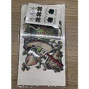 St Patricks Day Temporary Tattoos，70 Sheets 200+ Styles St Patricks Decoration Green Clover Shamrock Leprechauns Irish Flag Party Accessories Fake Tattoo Stickers for Men Women kids