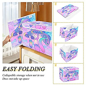 Blueangle Magic Mushrooms Storage Bins with Lids, 16.5 x 12.6 x 11.8 in, Large Collapsible Organizer Storage Basket for Home Office Décor（782）