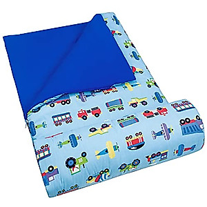 Wildkin Kids Sleeping Bags for Boys & Girls, Measures 57 x 30 x 1.5 Inches, Cotton Blend Material Sleeping Bag for Kids, Ideal for Parties, Camping & Overnight Travel(Trains Planes & Trucks)
