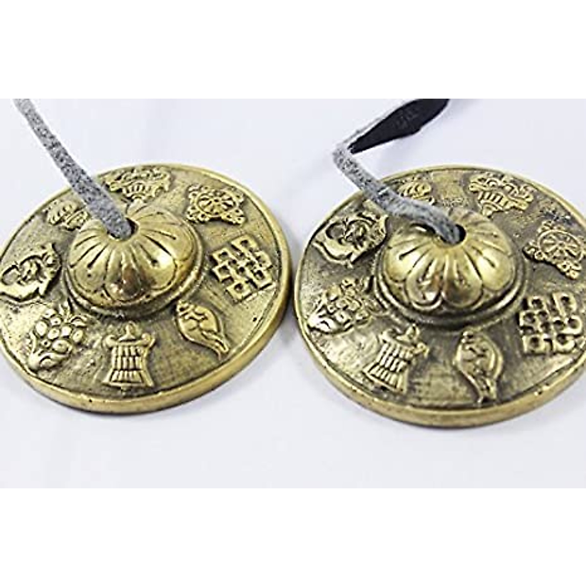 Hand Tuned to Key of Om - 2.75" Tingsha Tibetan Bell (Chimes) Buddhist Lucky Symbols (Medium)