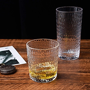 KOXIN-KARLU Mixed Drinkware 15-ounce and 22-ounce Plastic Tumbler Acrylic Glasses with Hammered Design, set of 8 Clear