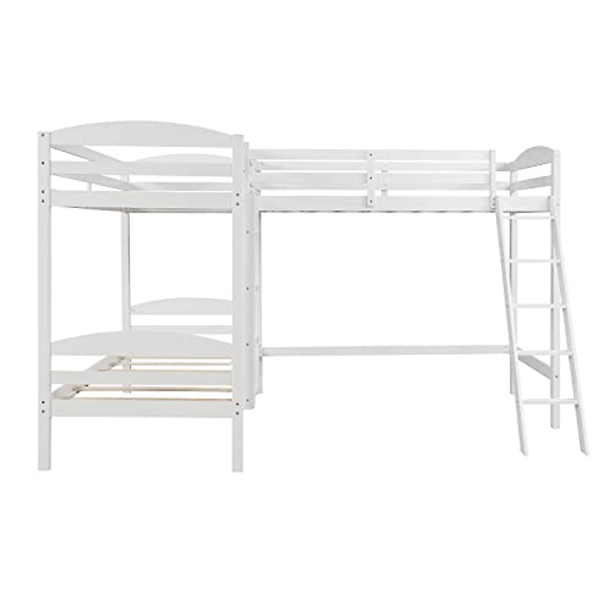 L-Shaped Triple Bunk Bed, Twin Over Twin Corne Bunk Bed Attached a Twin Loft Bed,Triple Bunk for Kids,3 Bed Bunk Beds with Guardrails and Angle Ladder for Boys Girls Teens