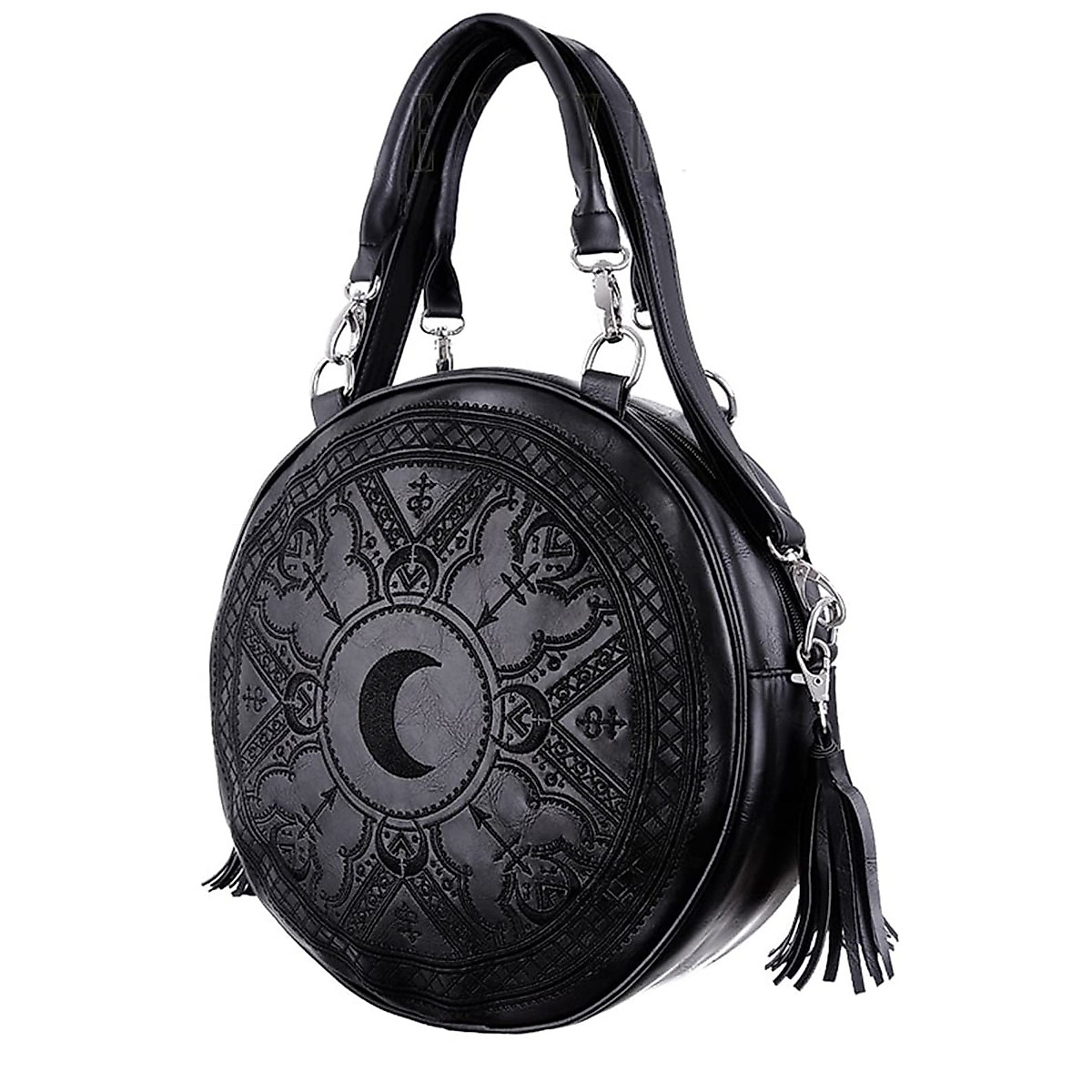 Restyle Henna Wicca Symbols Round Handbag Gothic Moon Faux Leather Shoulder Bag
