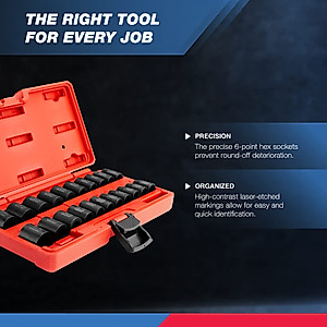 NEIKO 02432A 3/8” Drive SAE and Metric Impact Socket Set | 21 Shallow Pieces | SAE 5/16” to 3/4” | 7mm to 19mm | Premium Cr-V Steel | 6-Point Hex Design | Corrosion Resistant Coating