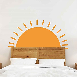 Half Sun Wall Stickers Home Decoration Yellow Sunrise Wall Stickers for Kids Room Baby Nursery Decals YT5993 (Yellow, Large 44X22inch)