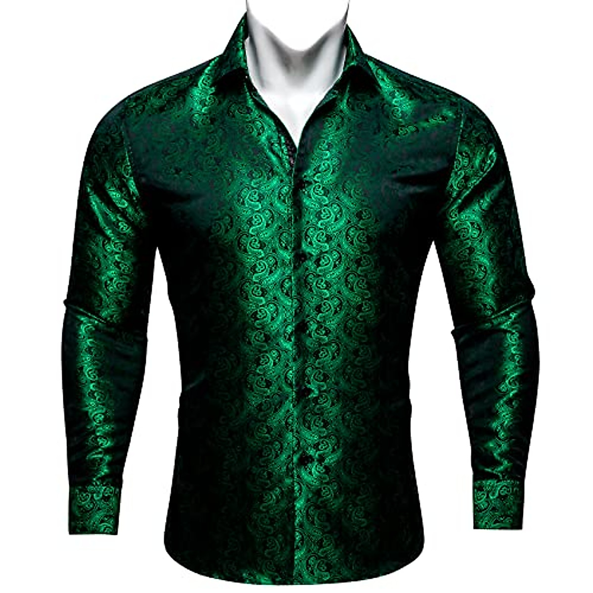 YOHOWA Men's Silk Shirt Paisley Button Down Dress Shirts Regular Fit Long Sleeve Shirt Formal Casual Green