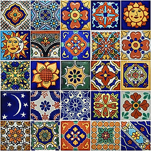 Color y Tradicion 25 Hand Painted Decorative Talavera Mexican Tiles 2"x2"