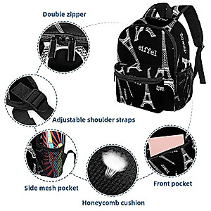 Daypack Bookbags Small Travel Bag for Boys Girls Casual Backpack, Paris Eiffel Tower Pattern