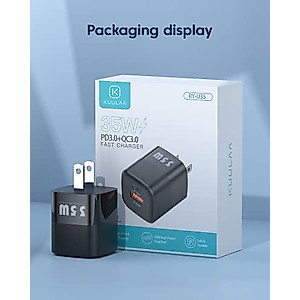 Kuulaa Usb C Charger Fast Charging Block,35W Max GaN Dual Port PD 3.0 & QC 3.0 Type C Charging Block With Usb C Cable for iPhone 14/13/12/11/Samsung Galaxy S23 Ultra/S22 Ultra/Macbook Pro/Air And More