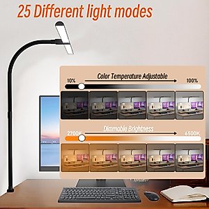 Mellkang Double Head Gooseneck Desk Lamp with Remote, 31.5 inch Super Wide 24W Bright Architect Table Lights with Clamp, Dimmable Eye Protection Lamp for Reading, Monitor or Studio Tasks
