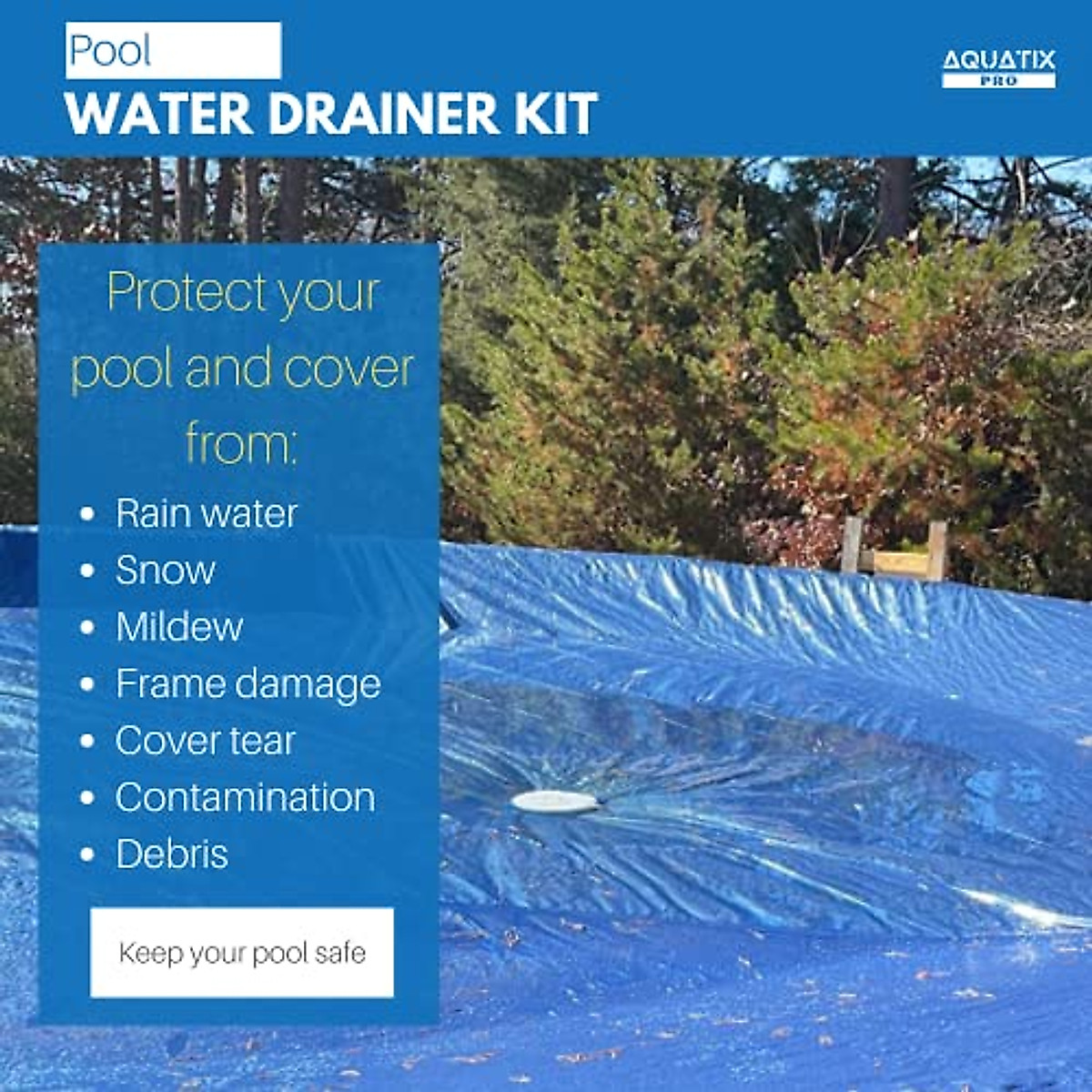 Aquatix Pro Pool Cover Drainer Kit for Above Ground Swimming Pools, Premium Pool Cover Siphon with 16 Feet Hose & Pump, Suitable for All Coverings, Quick and Easy Water Drainage, 1 Year Warranty!