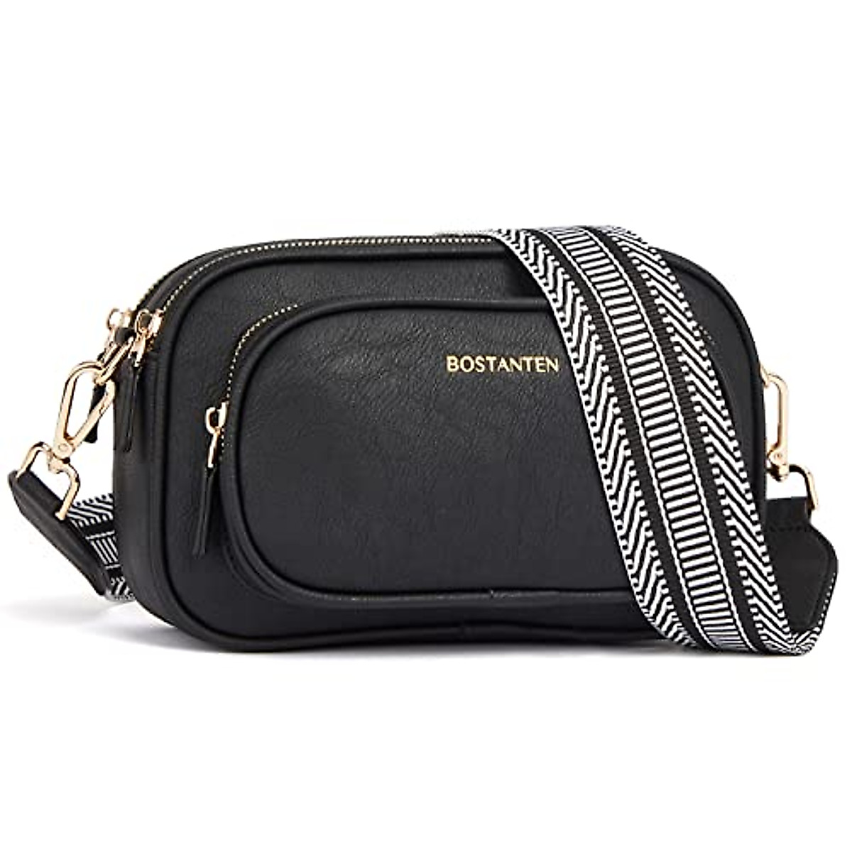 BOSTANTEN Crossbody Bags for Women Leather Cell Phone Purse Shoulder Handbags with Wide Strap Black
