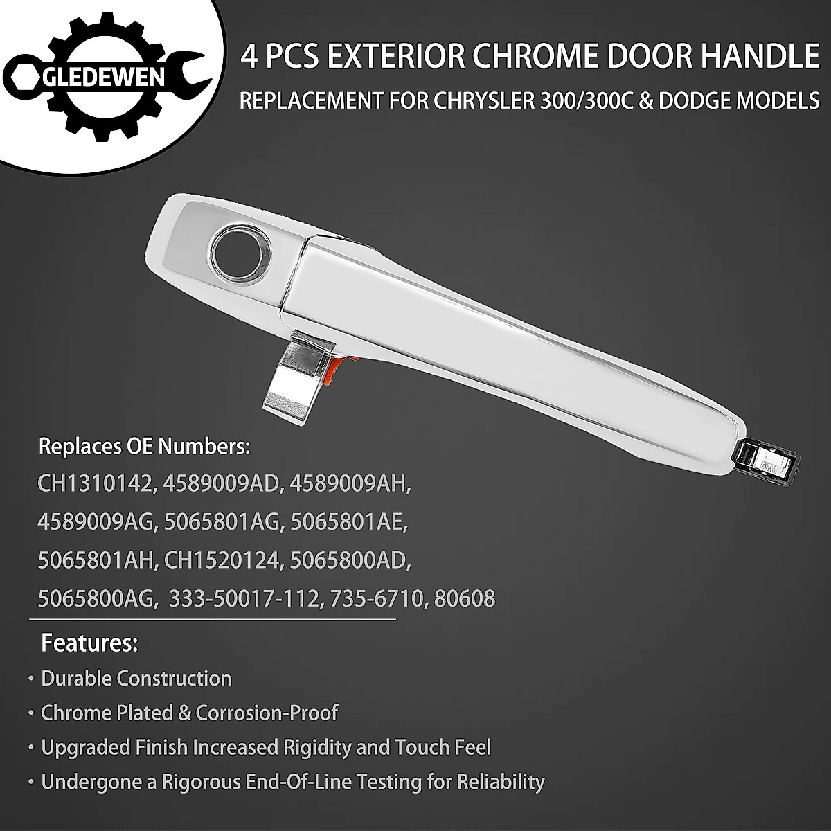 Exterior Door Handle Set, Compatible with 2005-2010 Chrysler 300 300C, 2005-2008 Dodge Magnum, 2007 Dodge Charger, Front & Rear Left Driver & Right Passenger Outside, CH1310142, 5065801AG, 4589009AH
