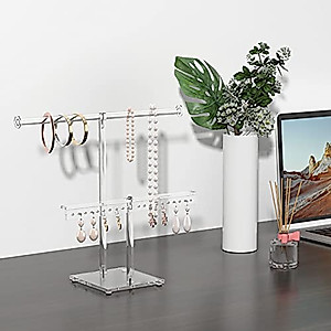 HIIMIEI Jewelry Stand Organizer 2 tier Acrylic tabletop Jewelry Tower Display for Necklaces Bracelets Earrings