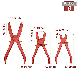 PETCHOR Plastic Hose Clamp Pliers, 6 Pack 3 Size Line Pinch Clamps Set, Flexible Hose Clamps Pliers Kit for Flexible Hoses Fuel Hoses Gas Lines Brake Hoses Radiator Hoses Coolant Hoses, Red