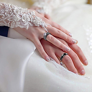 MABELLA Couple Rings Black Men’s Titanium Matching Band Women CZ Stainless Steel Engagement Wedding Sets Size Women 5 Men 9