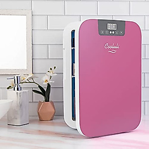 Cooluli 20L Mini Fridge For Bedroom - Car, Office Desk & College Dorm Room - Glass Front & Digital Temperature Control - Small 12v Refrigerator for Food, Drinks, Skincare, Beauty & Breast Milk (Pink)