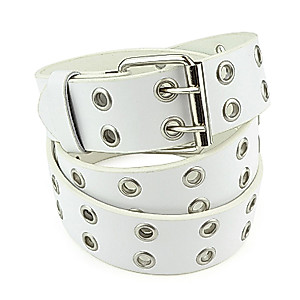 Belle Donne - Women's Double Grommet Leather Jeans Belt, White , Size Medium