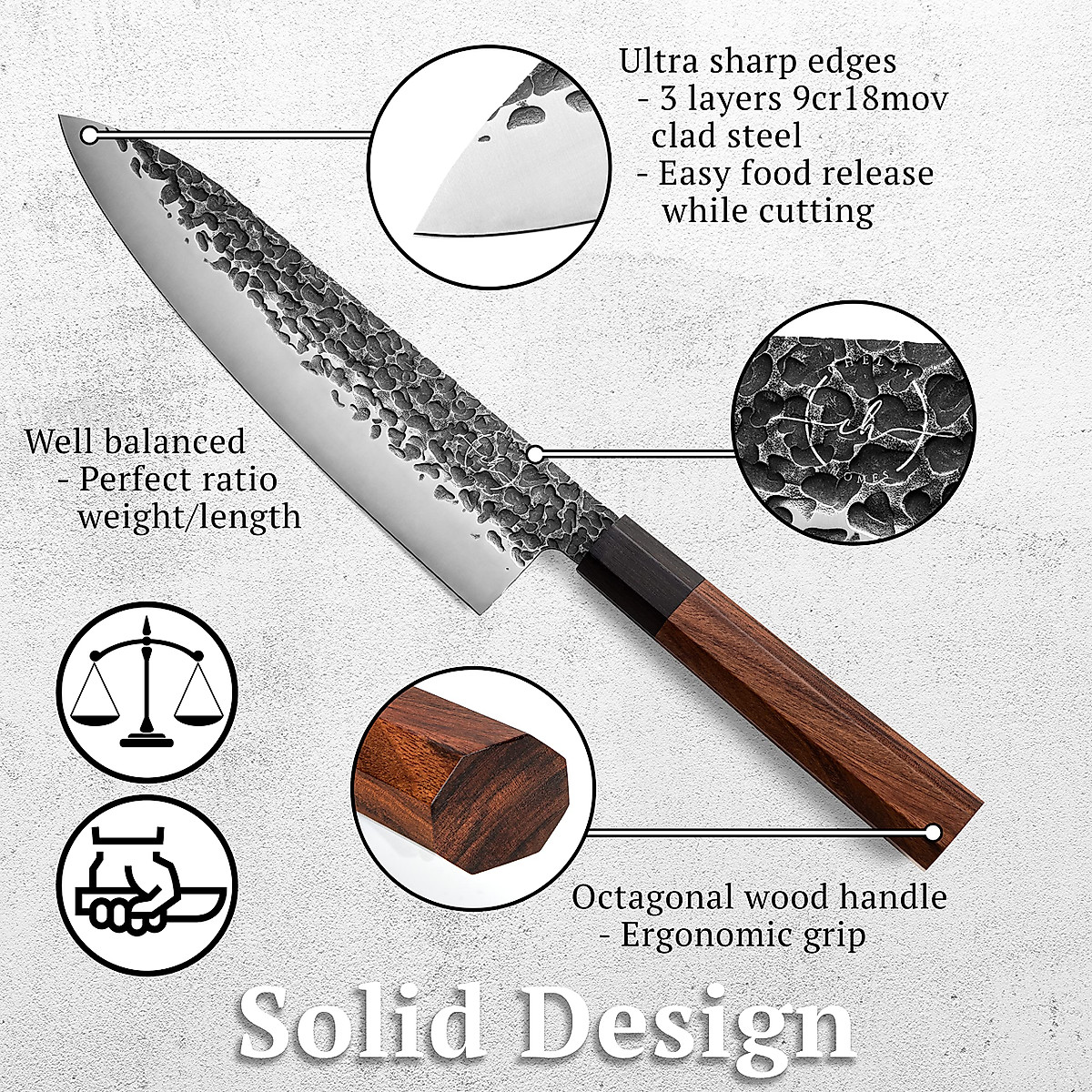 Japanese Chef Knife, 8 Inch Gyuto Chef Knife, 3 Layers 9cr18mov Clad Steel Chef Knife with Octagonal Handle, Professional Kitchen Knife For Home And Restaurant, sushi Knife - chefs Knife