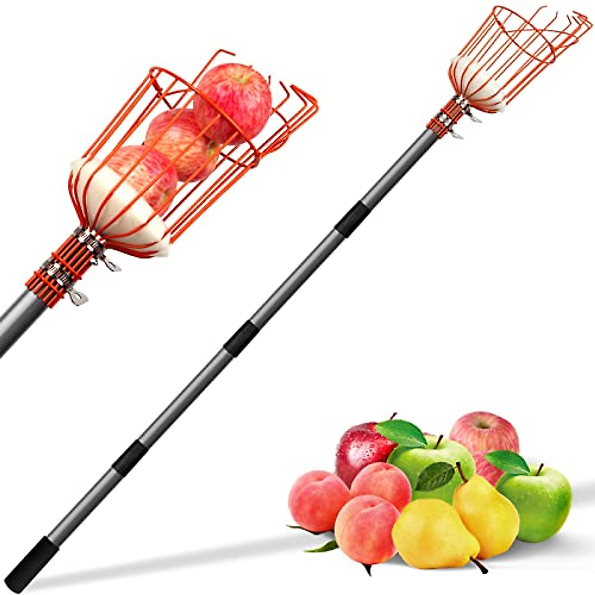 Walensee 8FT Fruit Picker, Adjustable Fruits Picker Tool with Lightweight Stainless Steel Pole and Big Basket, Fruit Catcher Equipment Tree Picker for Apples Mango Pear Orange Avocados Fruit Picking