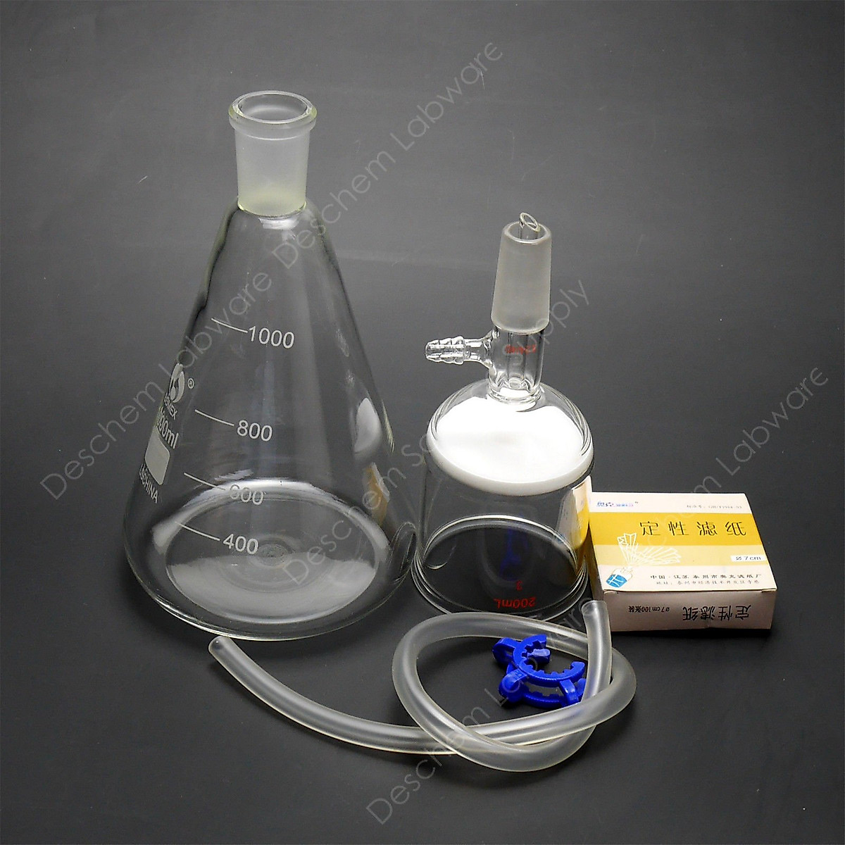 Deschem 1000ml,Suction Filtration Device,200ml Buchner Funnel,1L Erlenmeyer Flask,70mm Filter Paper