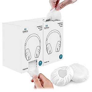 Geekria 100 Pairs Disposable Headphone Covers with Dispenser Box, Stretchable Sanitary Ear Pads Covers, Hygienic Ear Cushion Protector for Medium-Sized Earpiece (50 Pairs/Box, 2 Boxes)