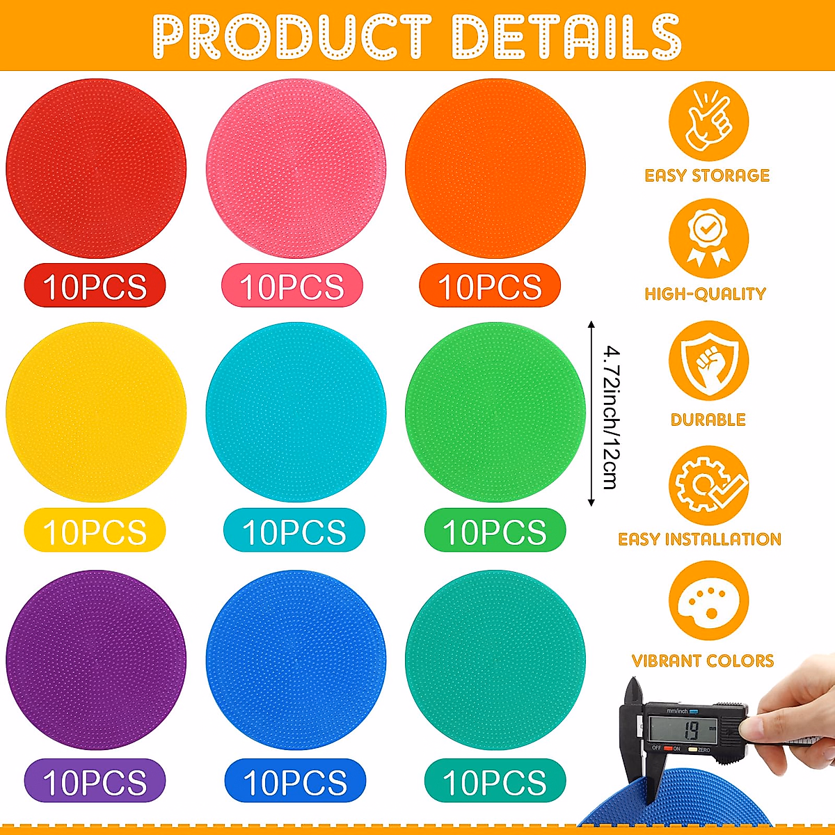 Tinideya 90 Pcs Poly Spot Markers 4.72 Inch Vinyl Poly Dots Non Slip Spot Marker for Gym Floor Marker Poly Spots for Gym Floor Soccer Basketball Speed Agility Training Classroom Org